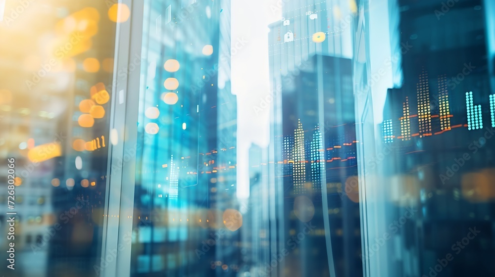 Multi exposure of abstract financial diagram on office buildings ...