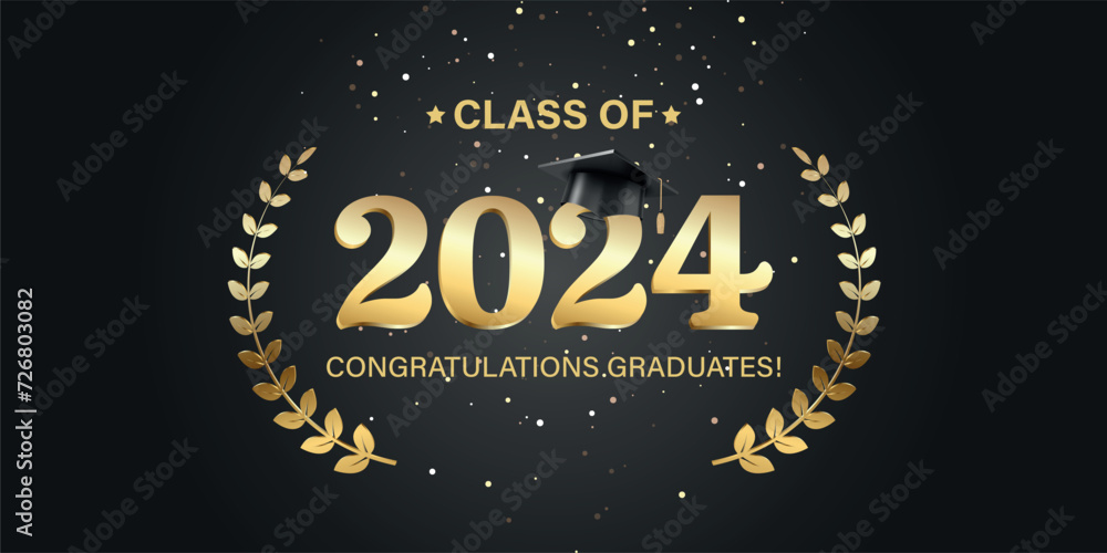 Vector illustration. Class of 2024 badge design template in black and ...