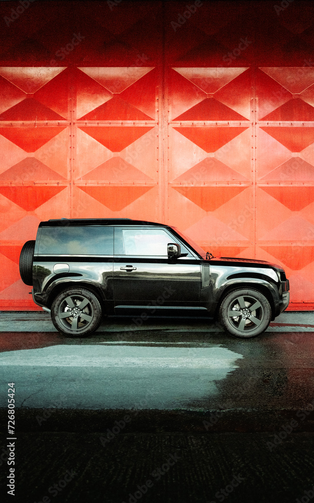 New Land Rover Defender 90 in Black showing side profile against a ...