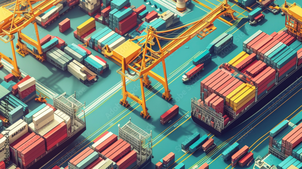 A bustling port utilizing sophisticated logistics planning to optimize ...