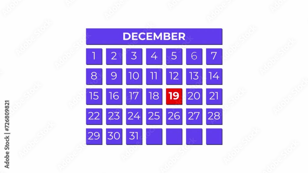 19th December calendar icon animation. Alpha matte with transparent ...