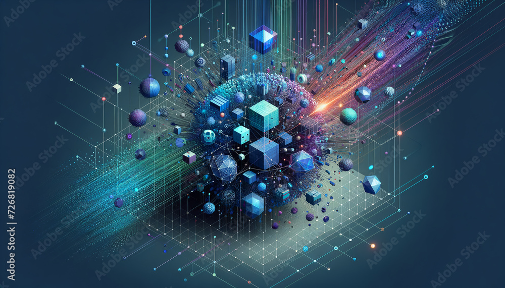 Abstract network of interconnected nodes and lines representing big ...