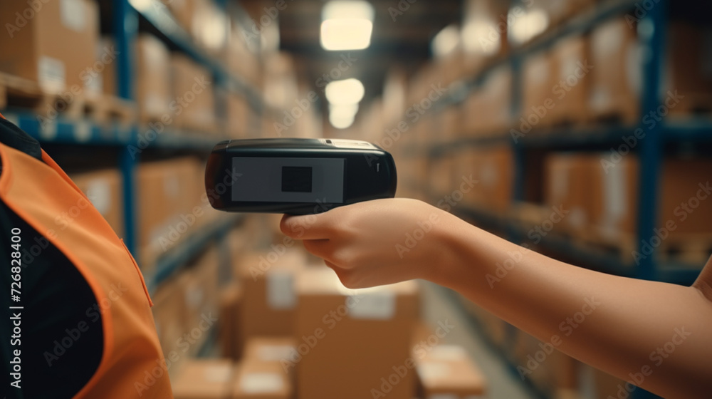 A Person's hands are shown up close as she uses a barcode scanner to ...