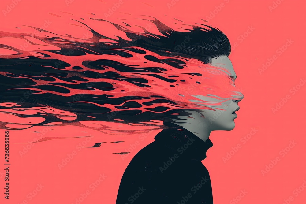 Surreal Portrait of Woman with Windblown Hair Abstract Art, Ideal for ...