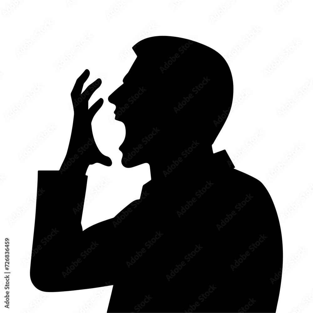 Man screaming in anger, silhouette, vector silhouette, white background ...