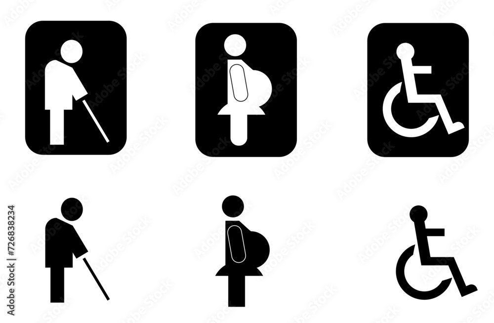 Icono o símbolo de silueta de prioridad jubilado, hombre mayor de edad ...