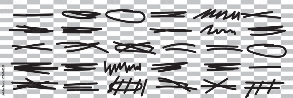 Strikethrough lines collection. Set of hand drawn freehand emphasis ...