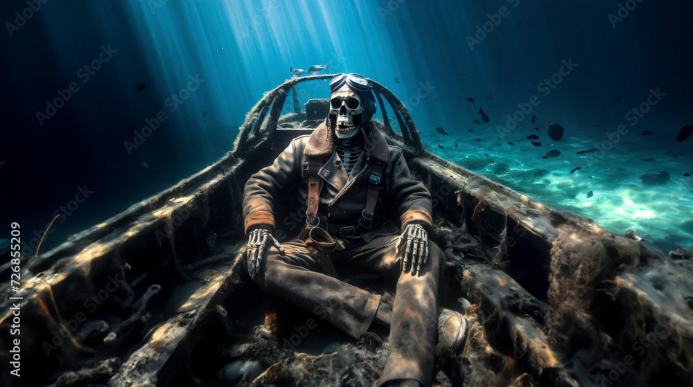 The skeletal remains of a World War 2 pilot dressed in his uniform sits ...