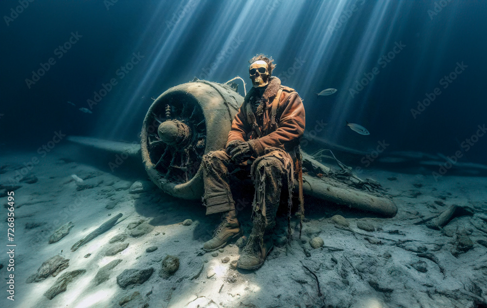 The skeletal remains of a World War 2 pilot dressed in his uniform sits ...