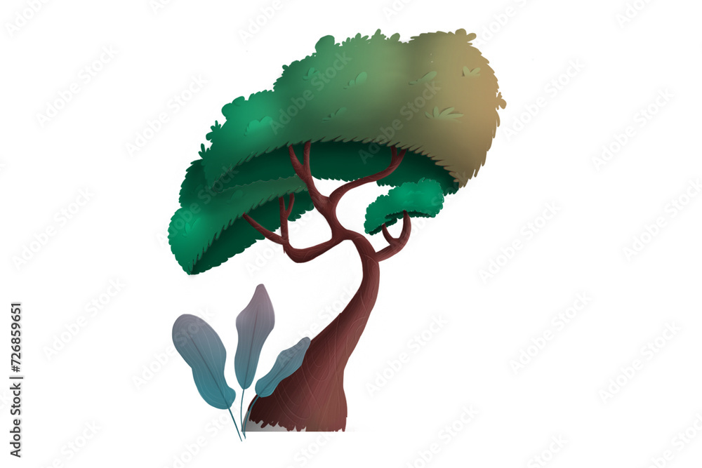 Cartoon tree. Simple flat forest flora, PNG illustration agricultural ...