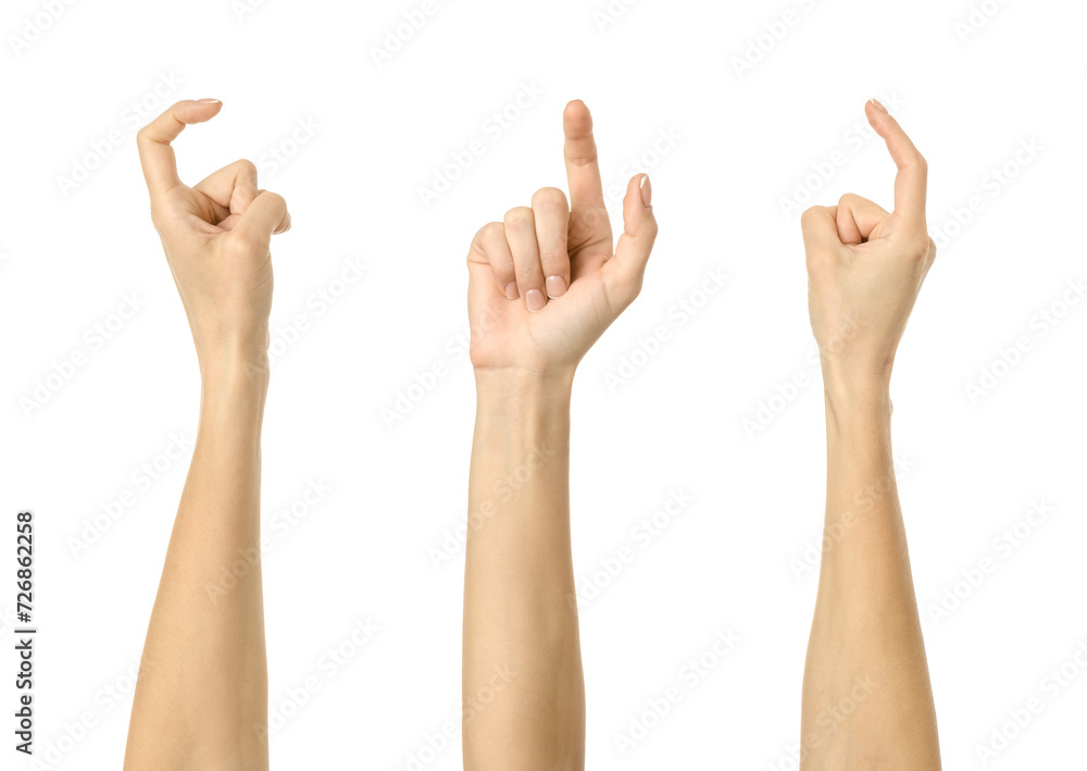 Scratching finger. Multiple images set of female caucasian hand with ...