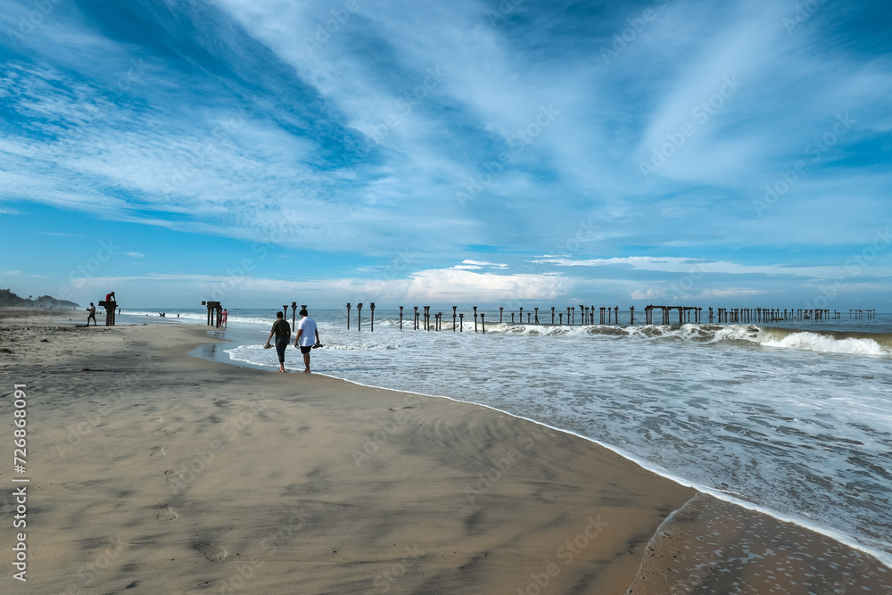 old pier ruins extends to the sea beach view from the Venice of the ...