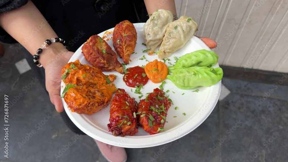 Top view of a Momo platter with 5 different types of momos served on ...