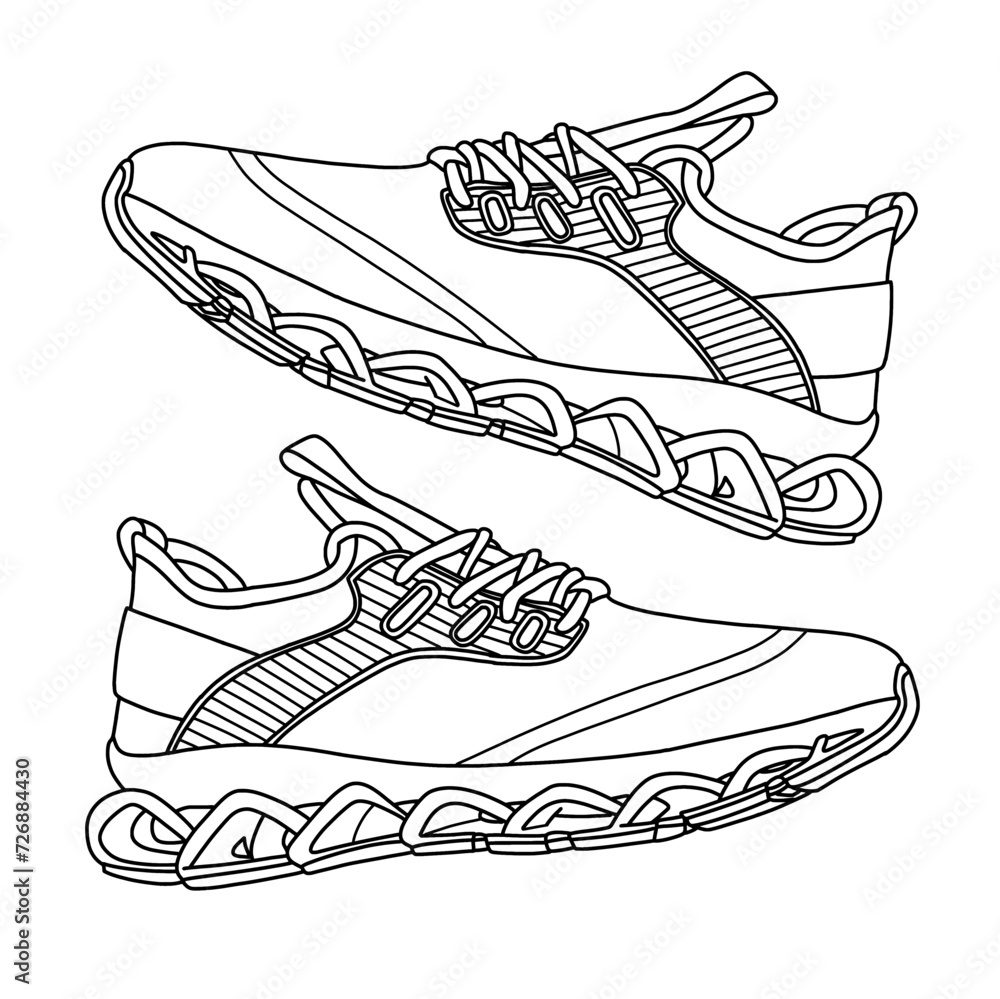 Vector drawing Illustration of Pairs Womens Running shoes Line art ...
