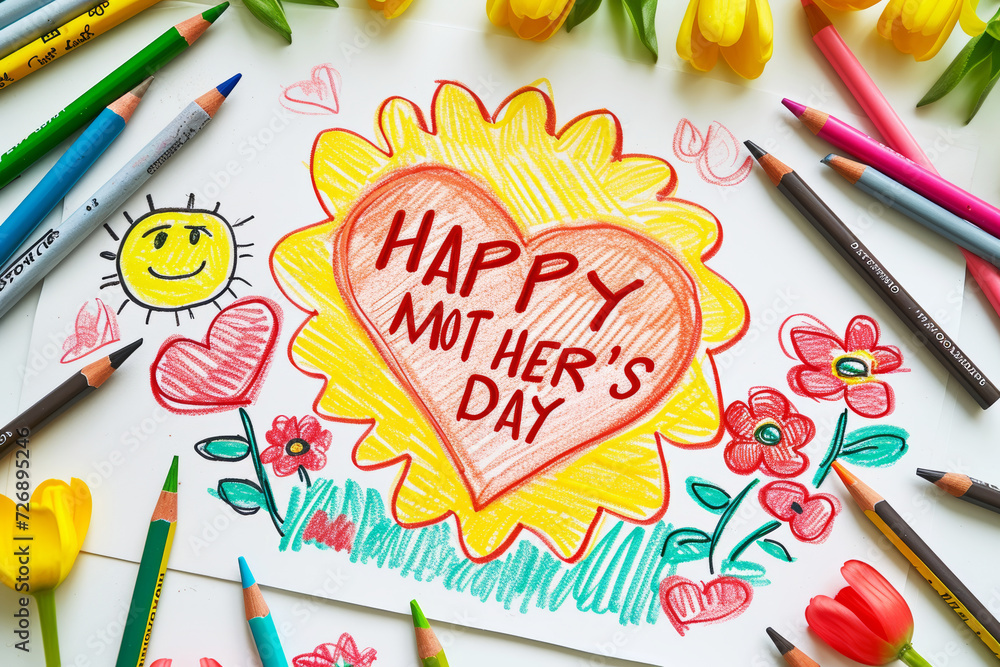 Crayon Artwork for Mother's Day with Tulips. Creative Mother's Day ...