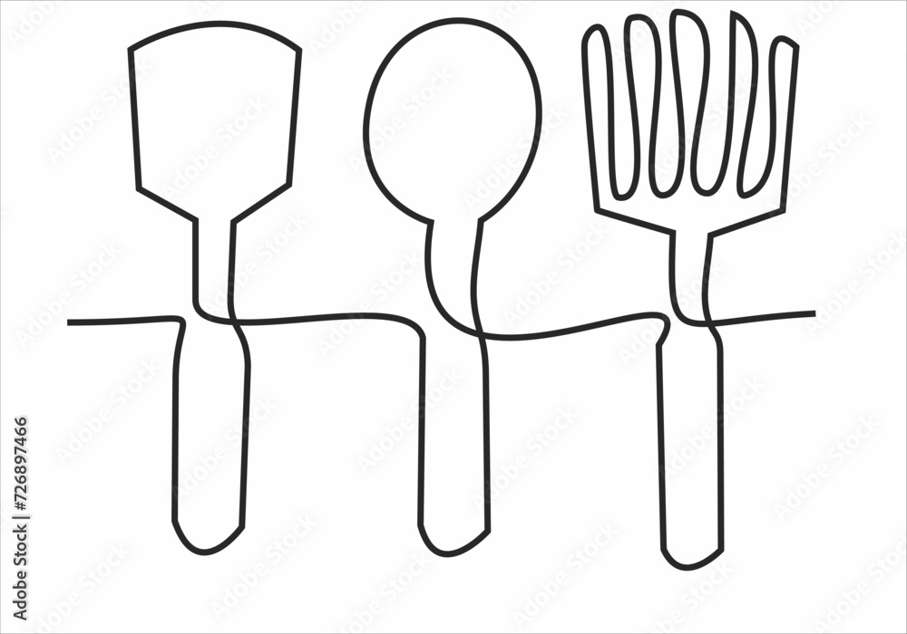 Continuous one line image. restaurant logos. Black and white vector ...