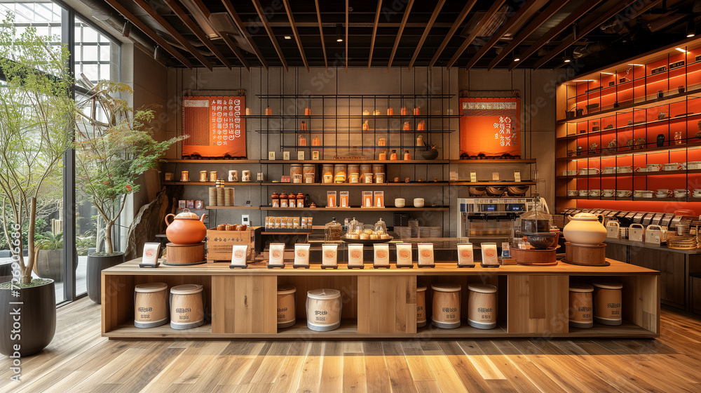 Modern tea shop with many varieties of loose leaf teas on display ...