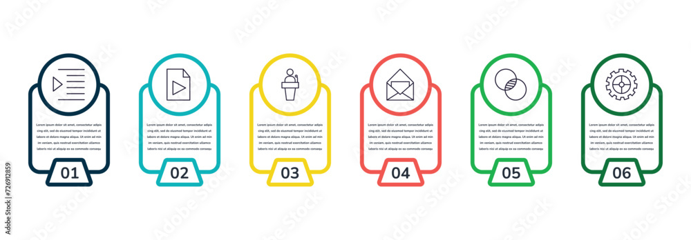 Vetor de outline icons collection with infographic template. linear icons from user interface ...