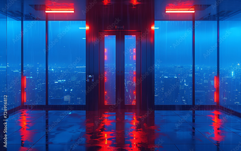 Futuristic Elevator Interior with Neon Red Lighting. Futuristic elevator with sleek design ...