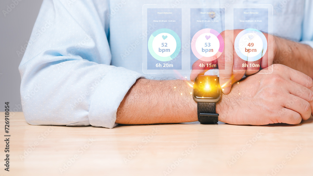 Using a health monitoring watch, a person employs cutting-edge ...