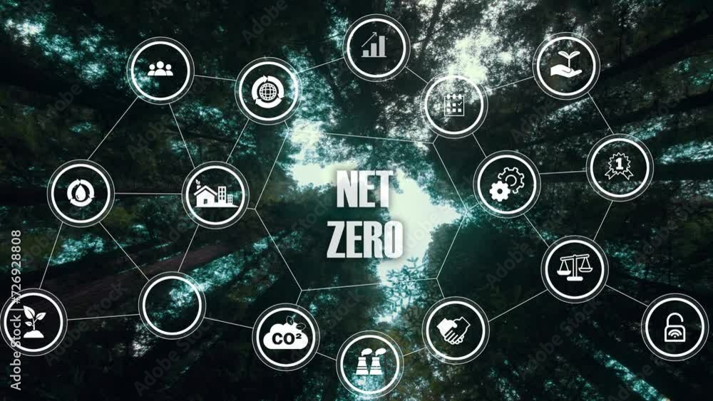 Net zero and carbon neutral concept.Net Zero text with digital icons ...