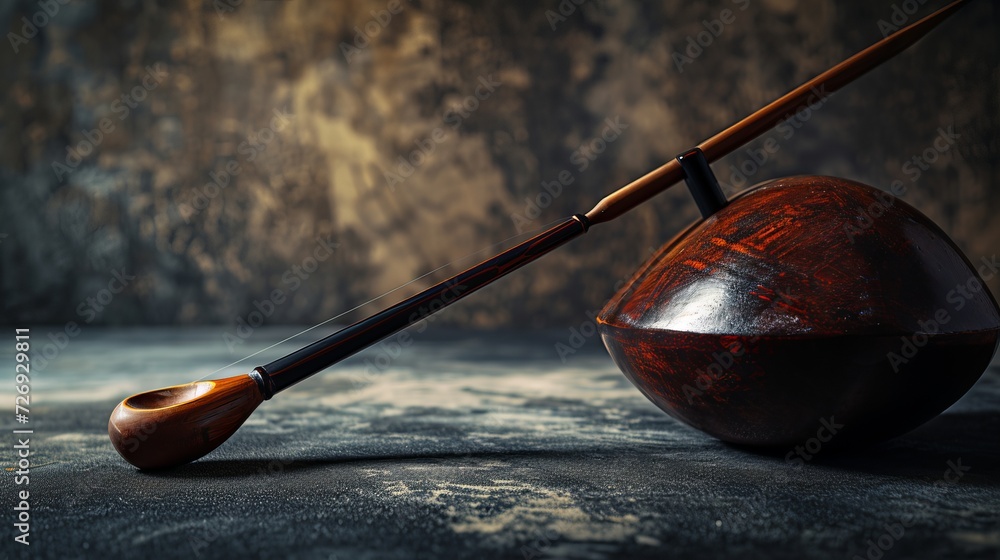 Vintage Musical Instrument with Gourd Resonator and Wooden Bow ...