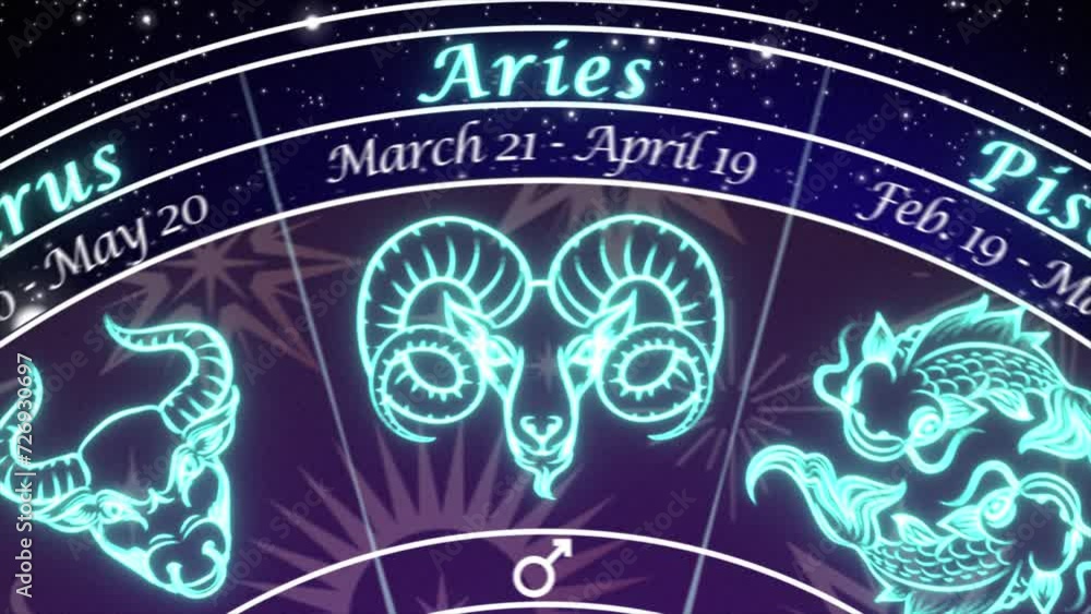 Vidéo Stock Taurus - slow push-in on an Astrological chart of the 12 ...