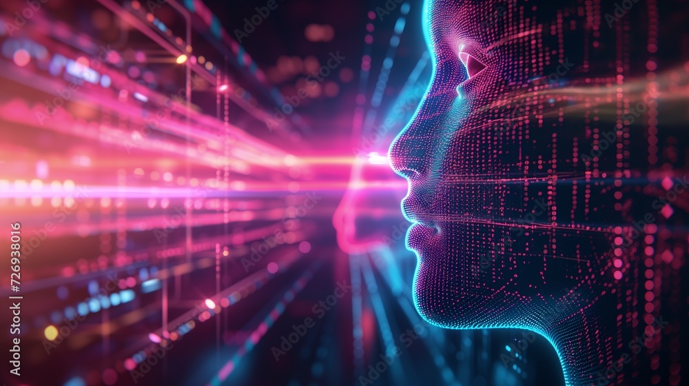 Human-like voice synthesis visualized through vibrant sound waves and ...