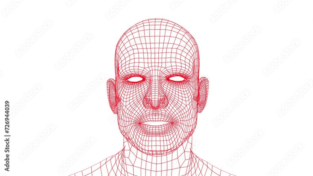 Speaking man with mesh texture. 3D realistic animation. 3D grid texture ...