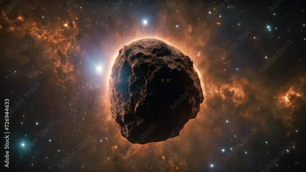 a large rock positioned in the center of a vast expanse of stars, A ...