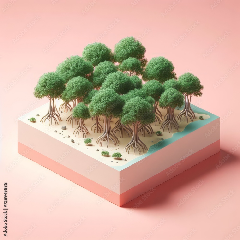 Mangrove forest miniature isolated on a pastel pink background ...