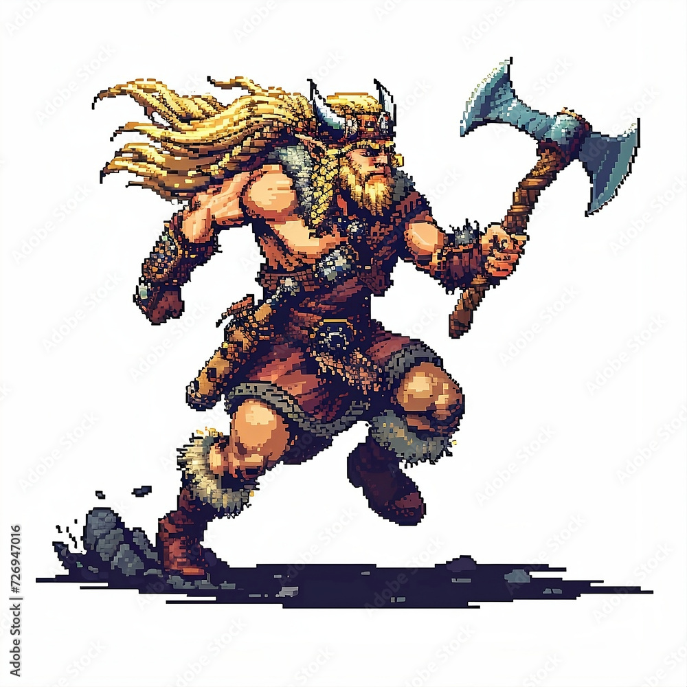Pixel art Viking barbarian side view Stock Illustration | Adobe Stock