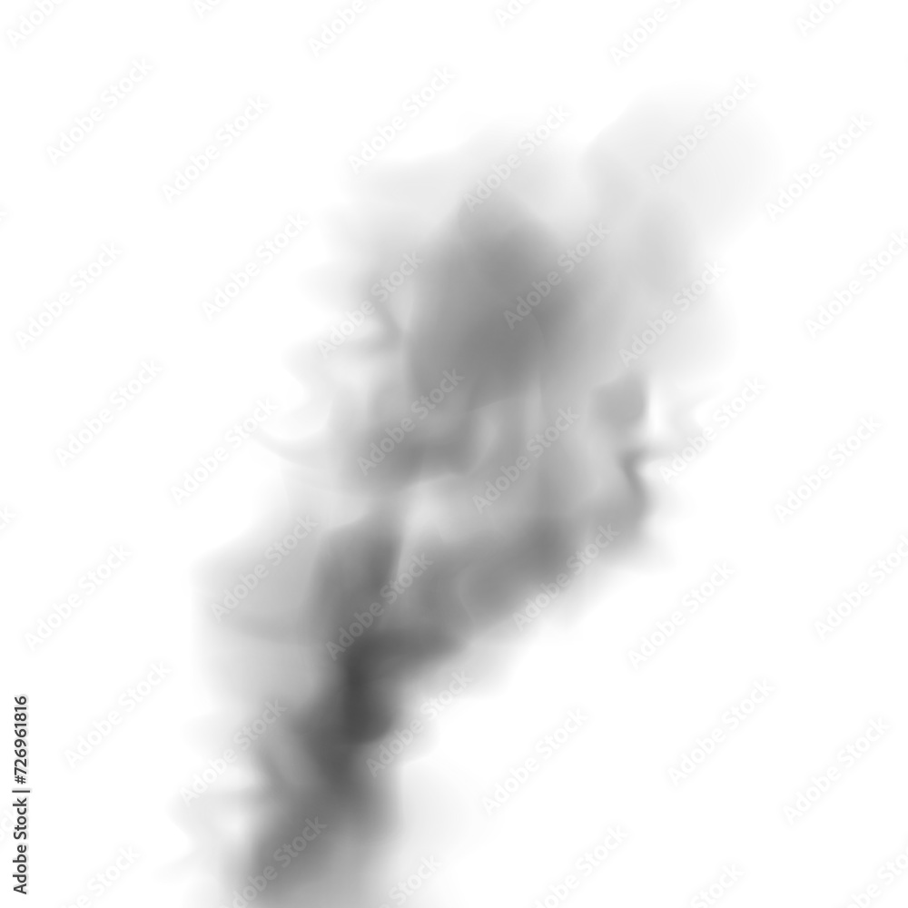 Grey smoke puff, white background and studio with no people with fog in ...