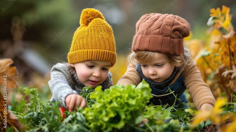 Two children picking fresh vegetables on an organic bio-farm Children ...