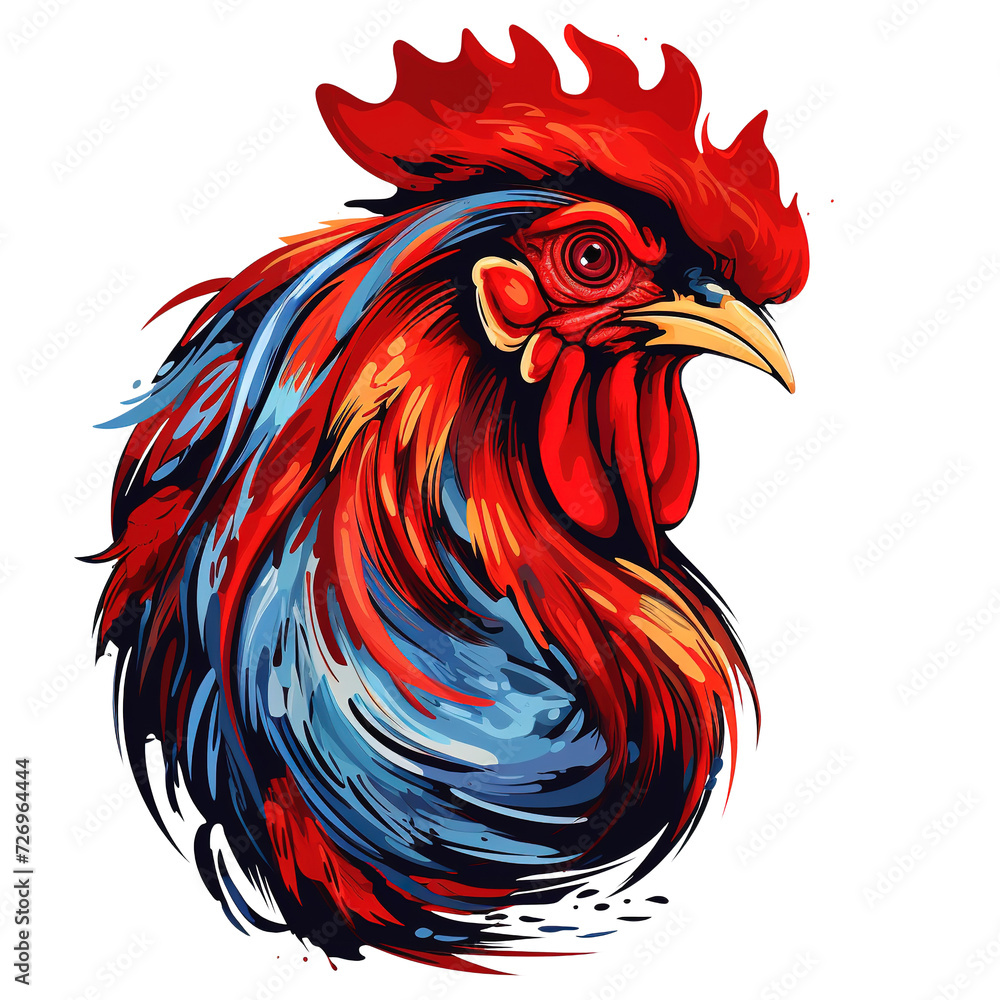 Colorful rooster head painting on a clean background, Png for ...