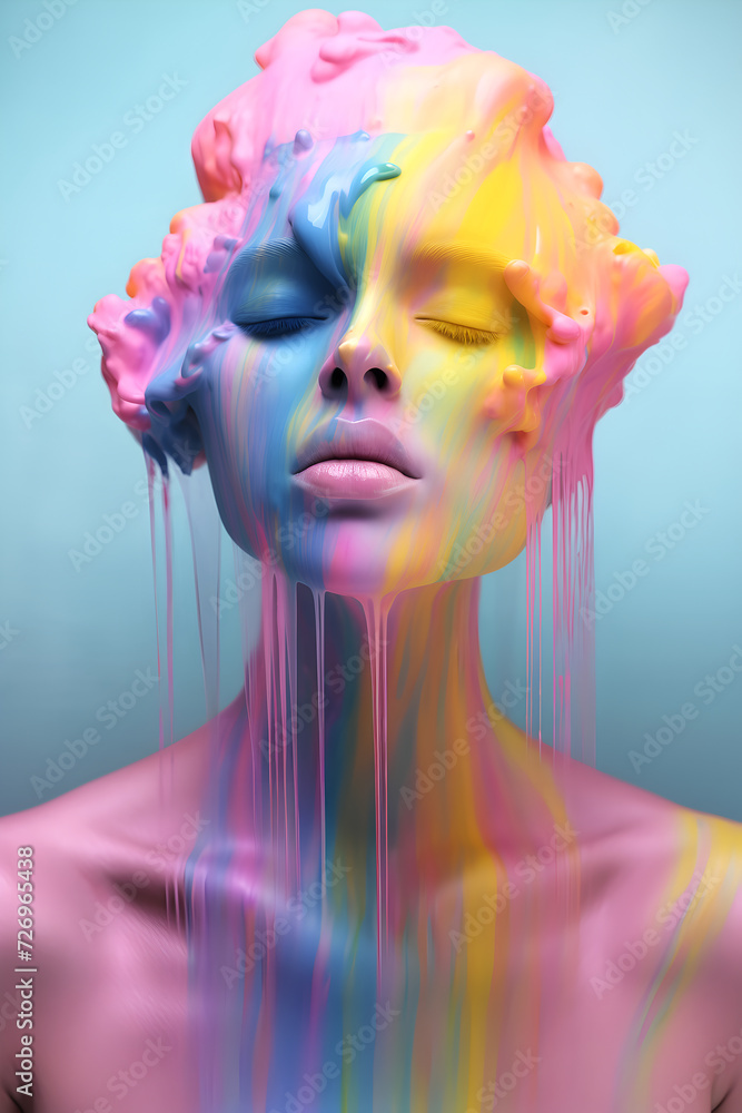 Fashion surreal Concept. Closeup portrait of girl dissolve melting ...