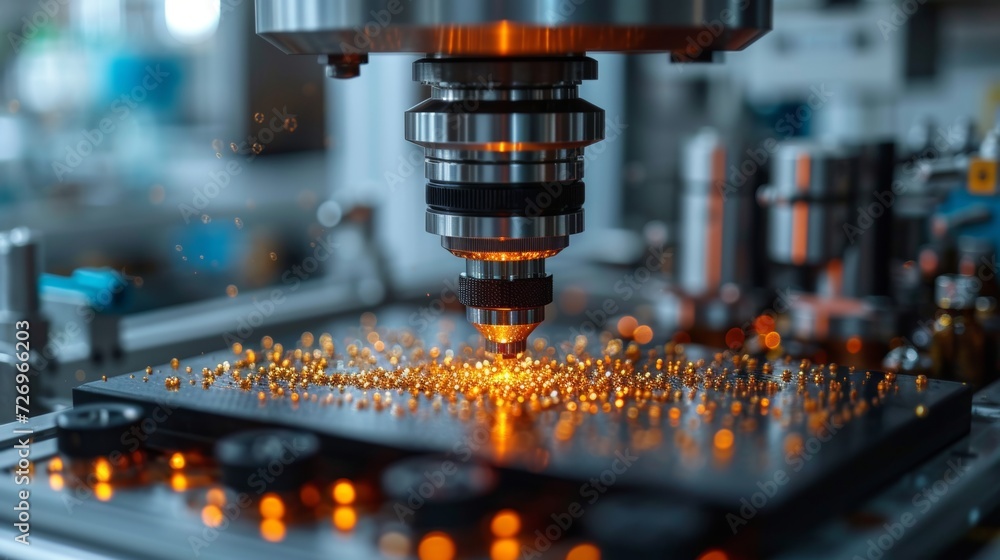 The CNC milling machine cutting the metal part with the sparking light ...