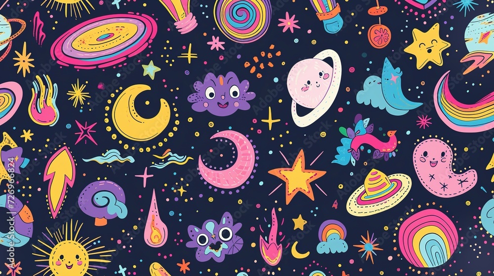 Set of funky groovy element vector. Collection of cartoon characters ...