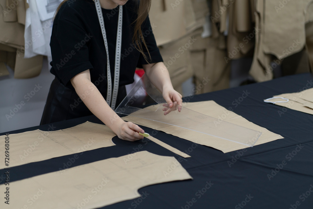 transfering clothes paper patterns onto fabric in the wear workshop ...