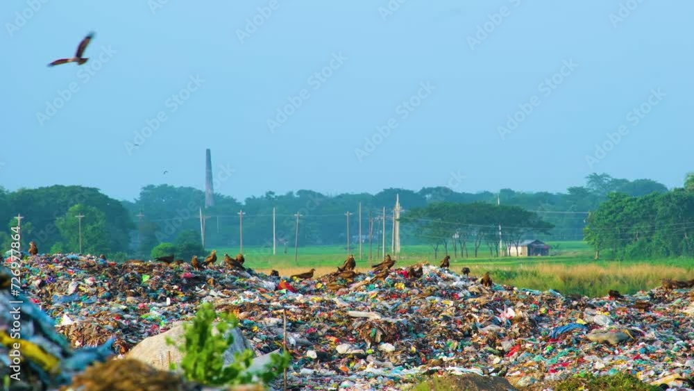 Vidéo Stock Plastic waste, garbage landfill site with an industrial ...