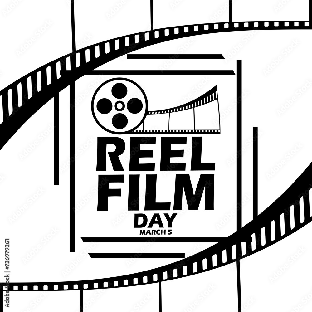 Reel Film Day event banner. Film tape reel icon with bold text on white ...