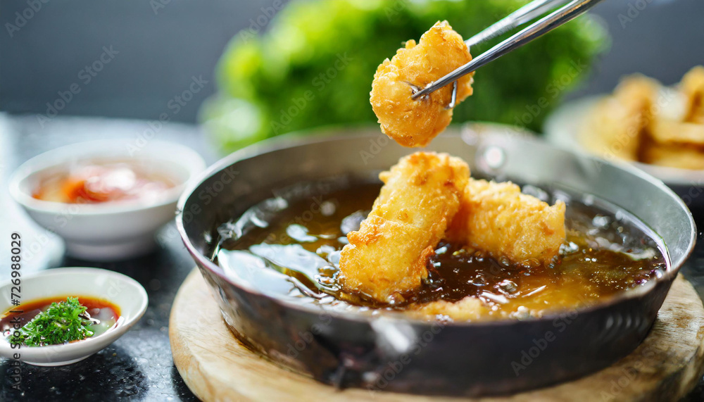 Crispy deep-fried food in bubbling oil, golden perfection symbolizing ...