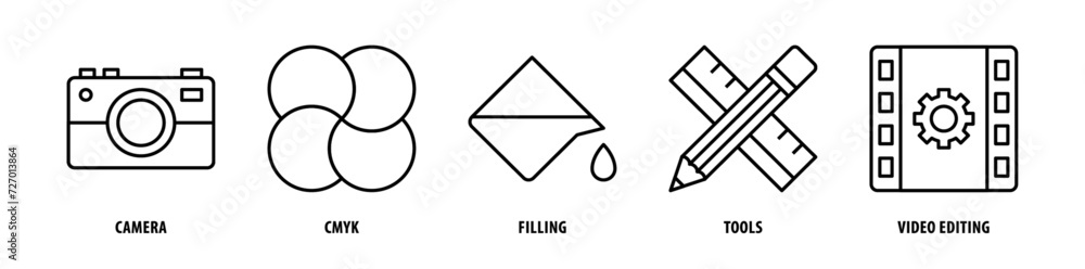 Set of Video Editing, Tools, Filling, Cmyk, Camera icons, a collection ...