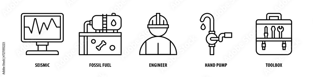 Set of Toolbox, Hand Pump, Engineer, Fossil Fuels, Seismic icons, a ...