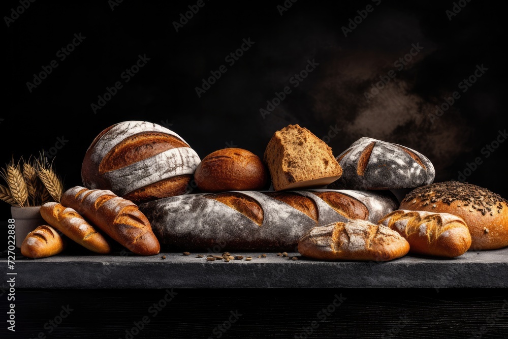 Different types of bread, rolls and pastries, food concept. Generative ...