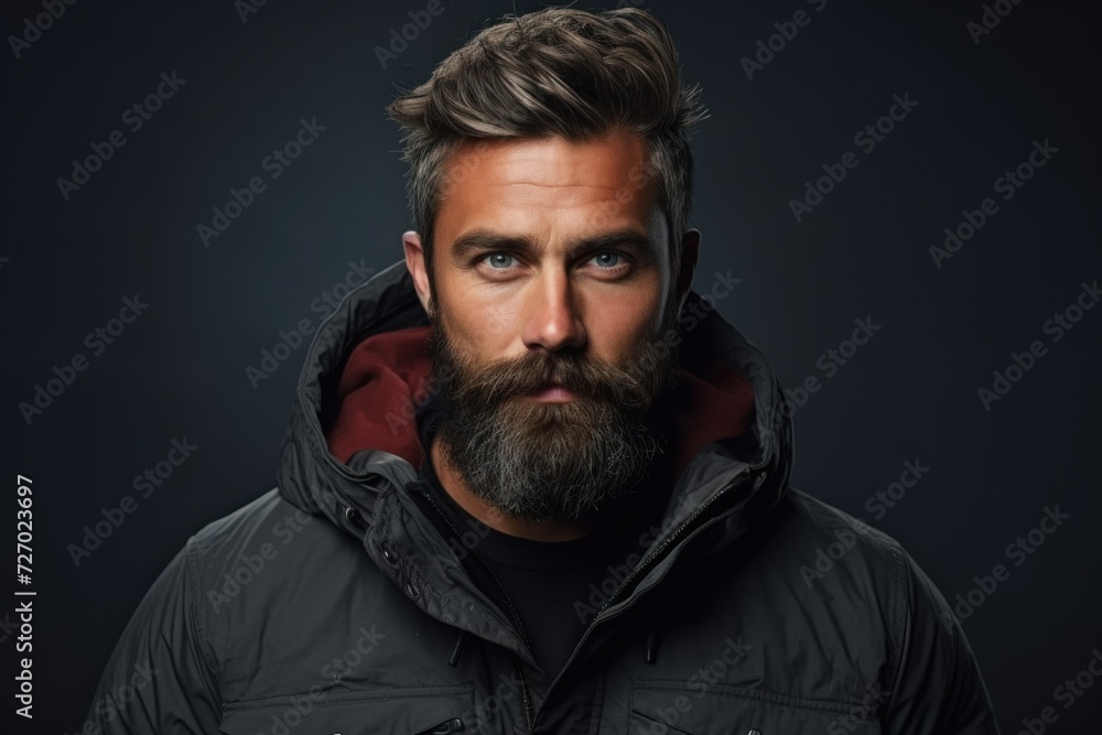 Close-up studio portrait of a charismatic gentleman with a mustache and ...