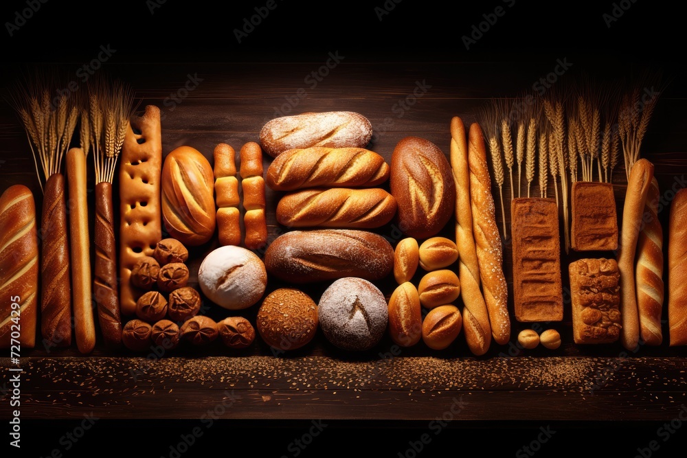 Different types of bread, rolls and pastries, food concept. Generative ...