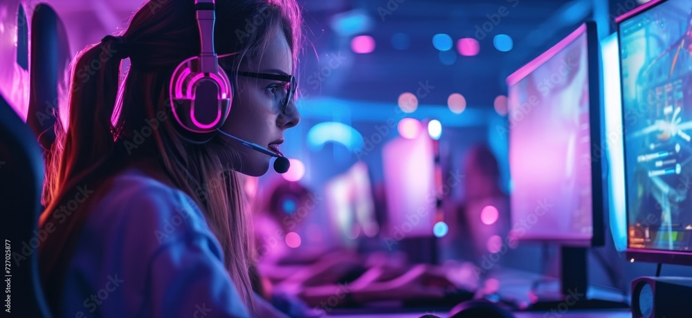 Professional Gamer Playing First-Person Shooter Online Video Game on ...