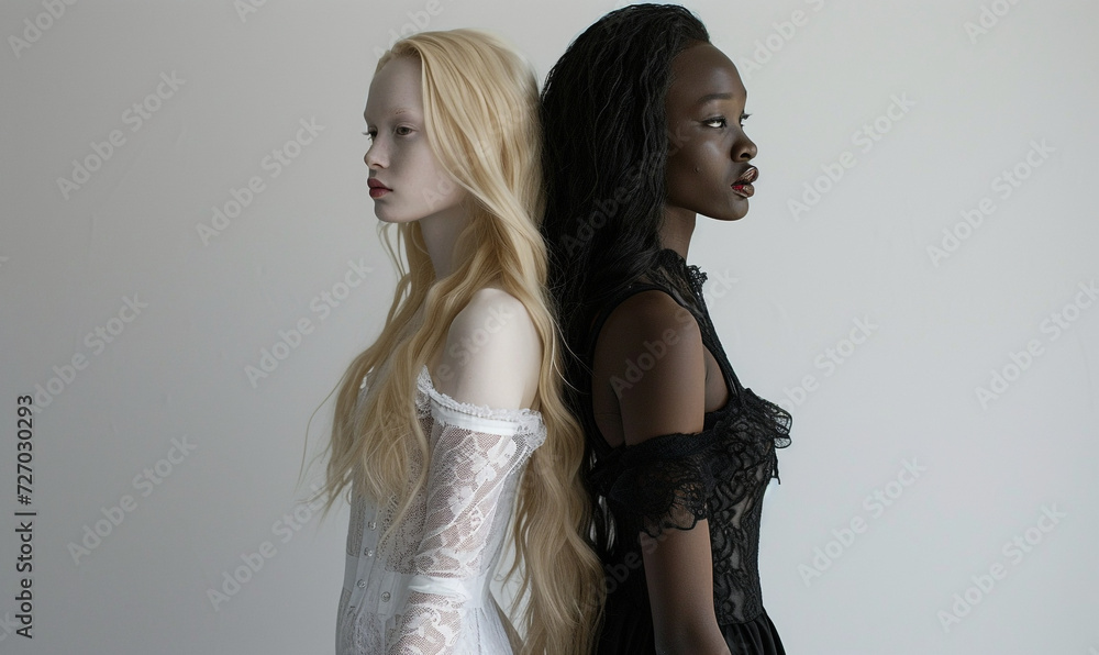 editorial fashion photography of white albino woman and african ...