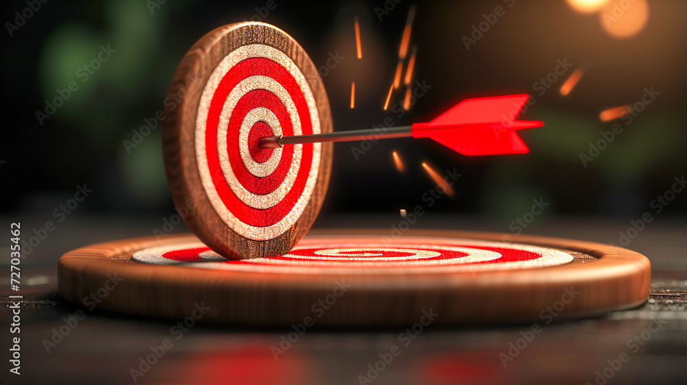 Strategic aim and success portrayed with arrows hitting the target ...
